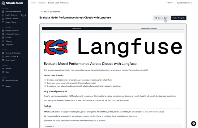 Evaluate Clouds with Shadeform + Langfuse