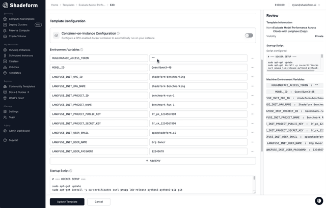Evaluate Clouds with Shadeform + Langfuse